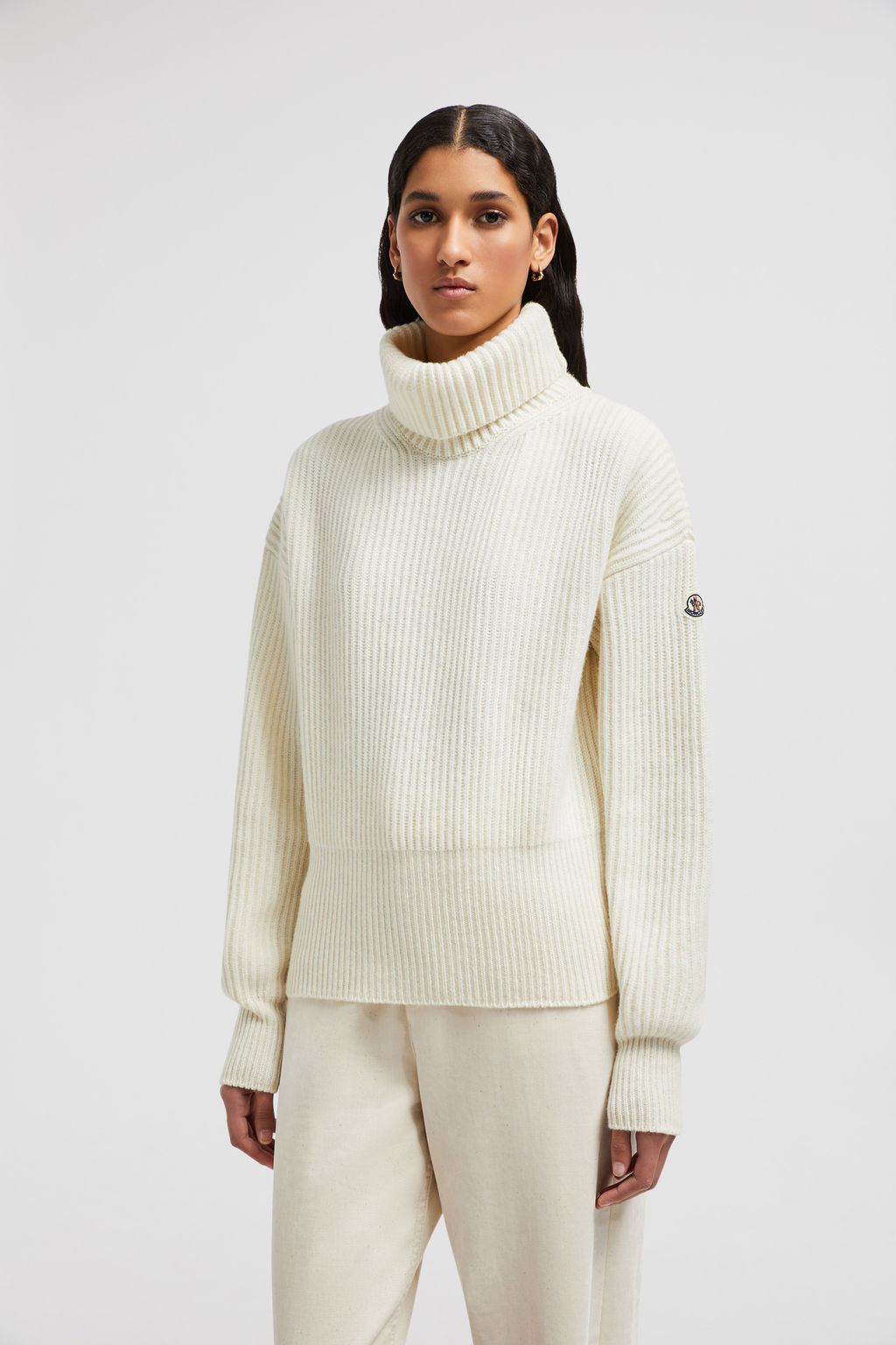 Milk White Wool Polo Neck Jumper - Sweaters & Cardigans for Women ...