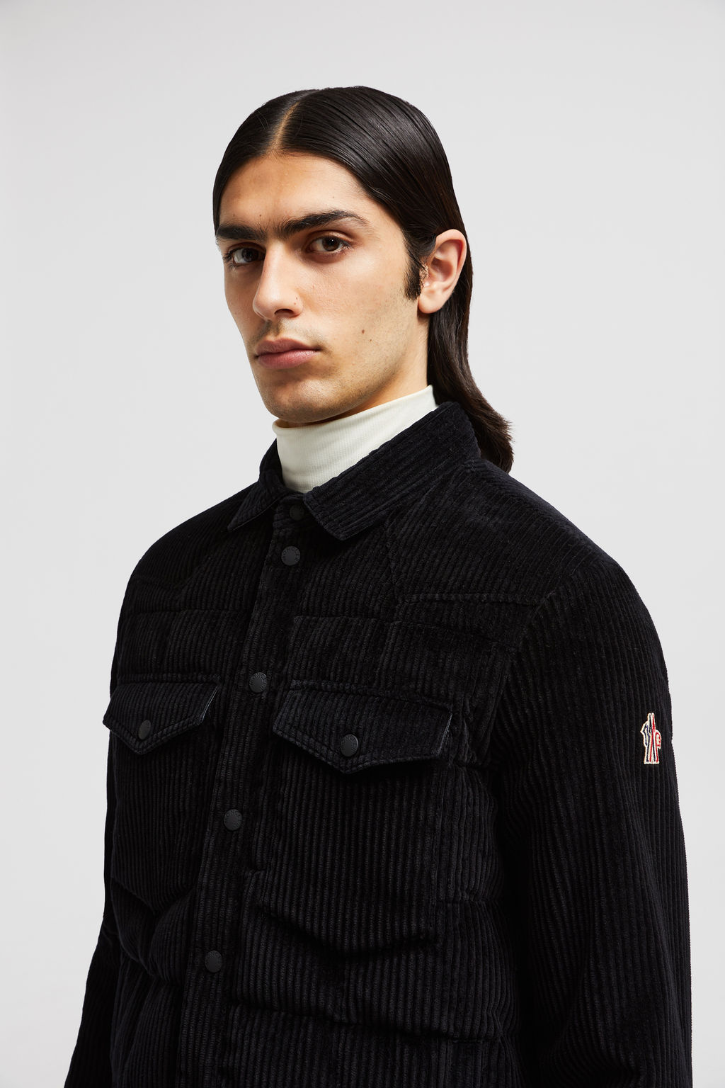 Black Gelt Corduroy Down Shirt Jacket - Short Down Jackets for Men ...