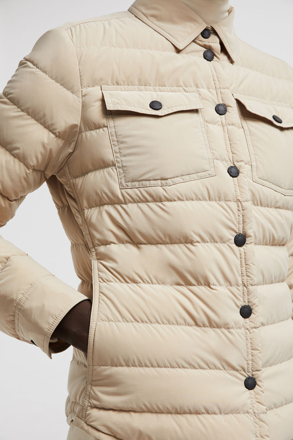 Light Beige Rozes Down Shacket - Short Down Jackets for Women | Moncler US