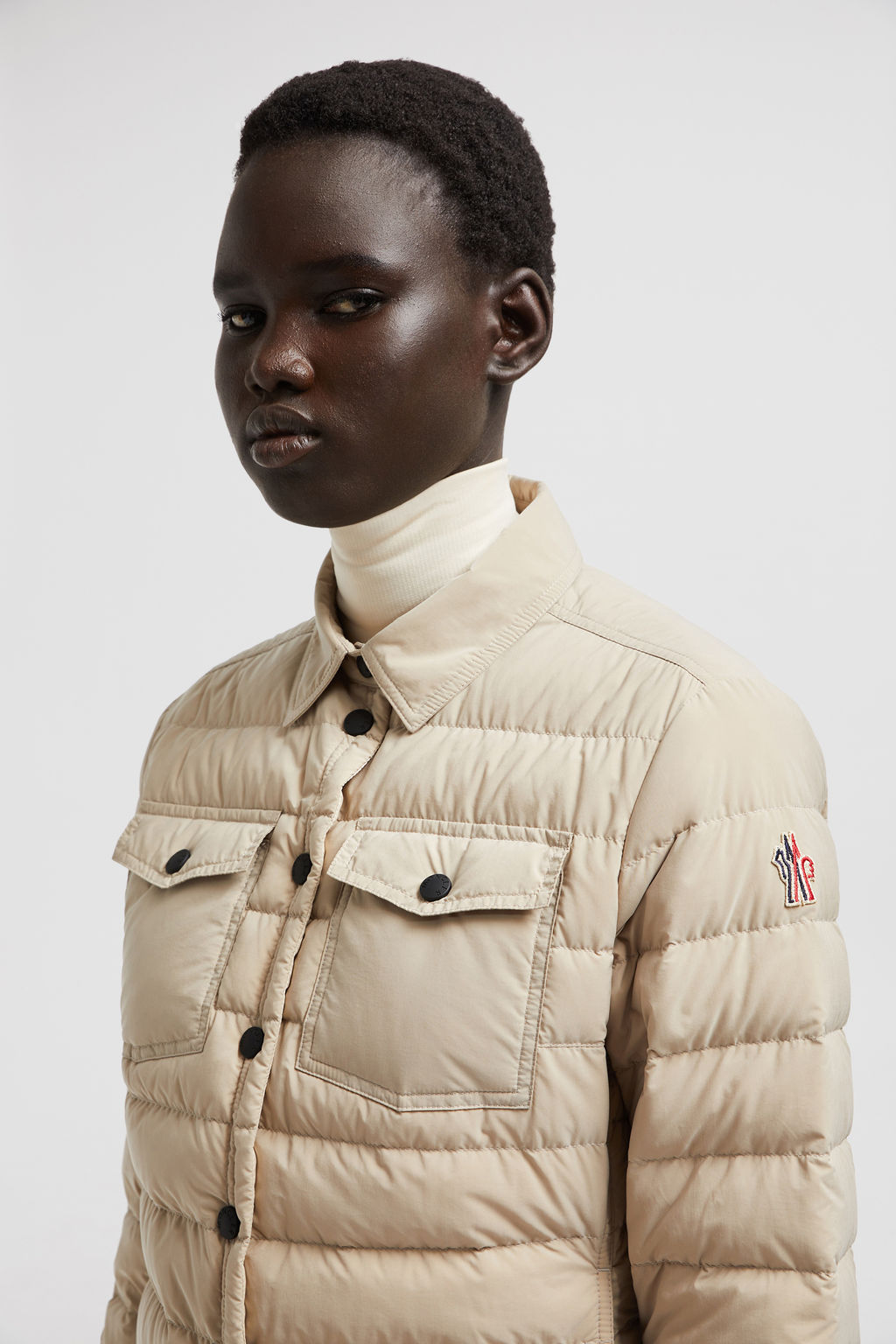 Light Beige Rozes Down Shacket - Short Down Jackets for Women | Moncler US