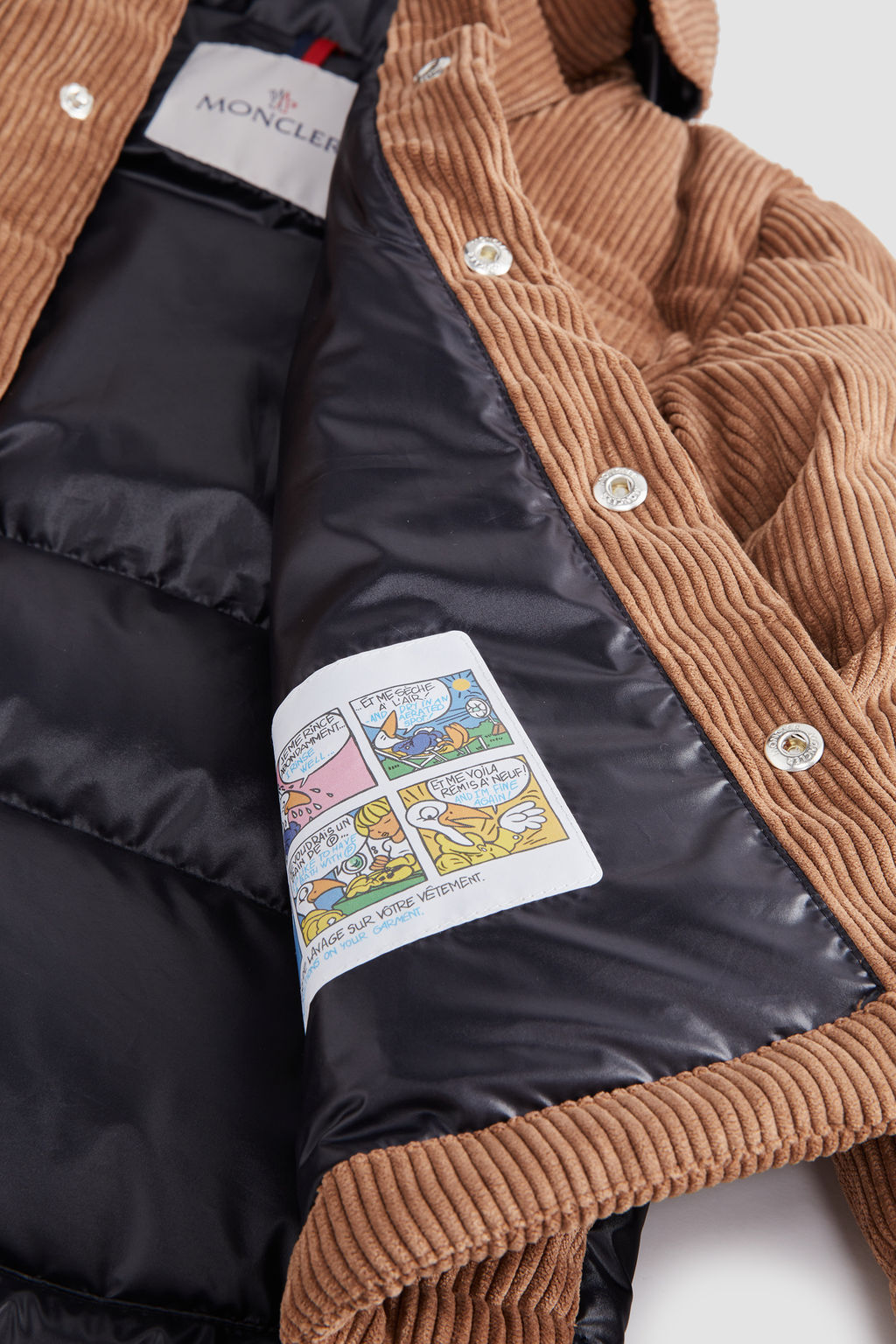 Black & Camel Giusto Hooded Corduroy Down Shirt Jacket - Down Jackets ...