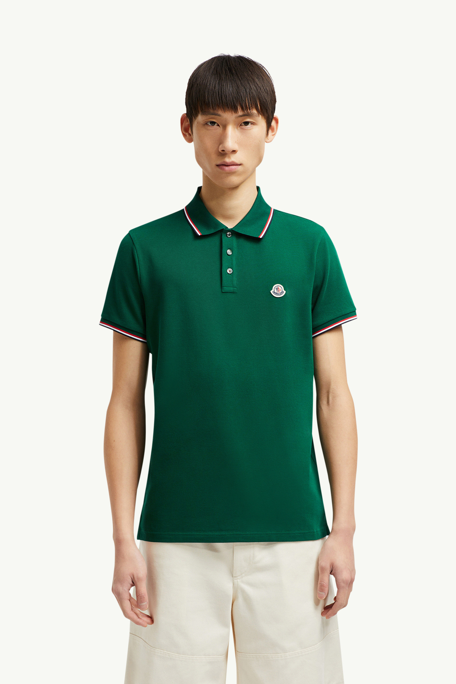 Leaf Green Tricolor-Trimmed Cotton Piquet Polo Shirt - Polos & T-shirts ...