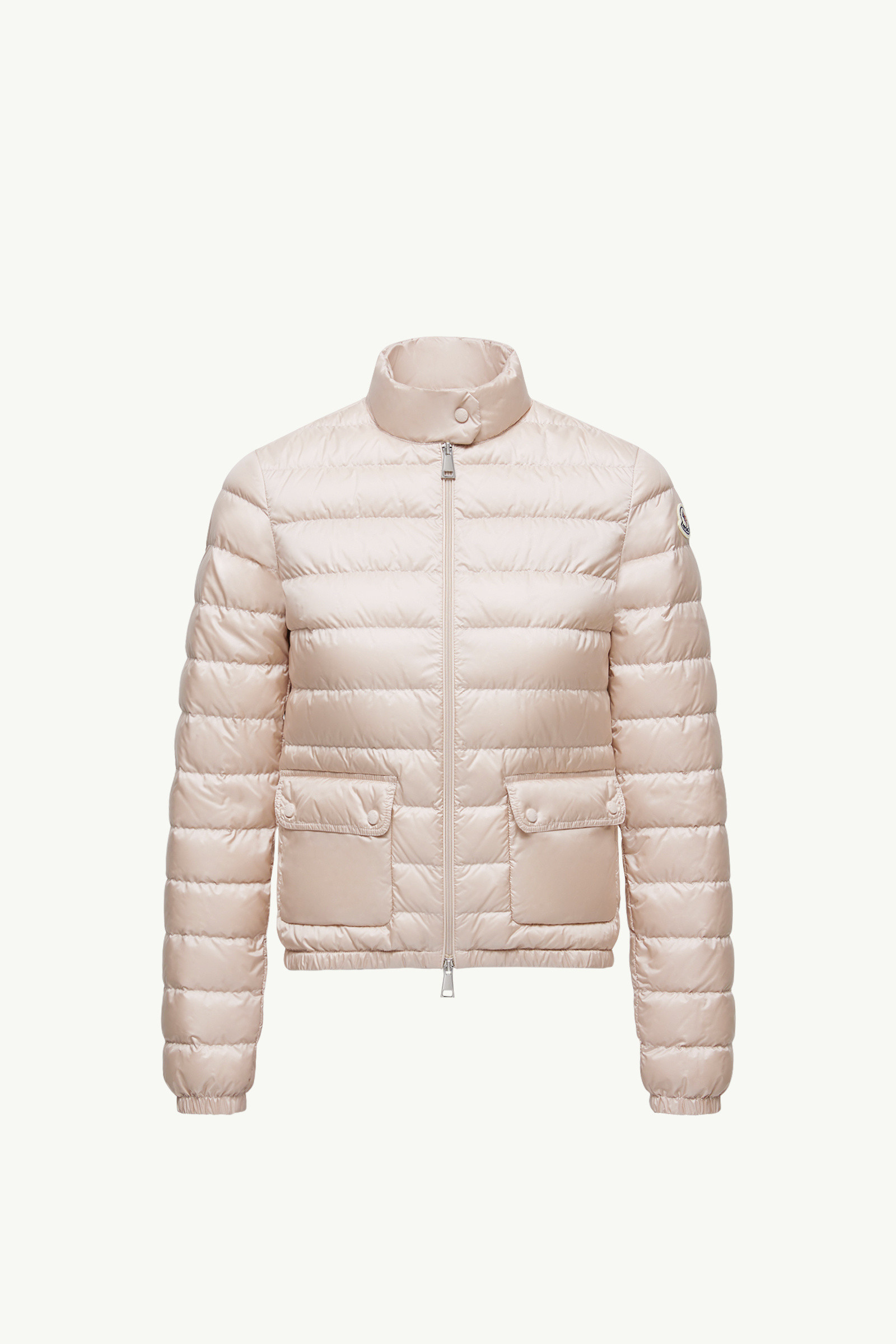 MONCLER Lans Pink Down Jacket With Mandarin Collar And Logo Patch On